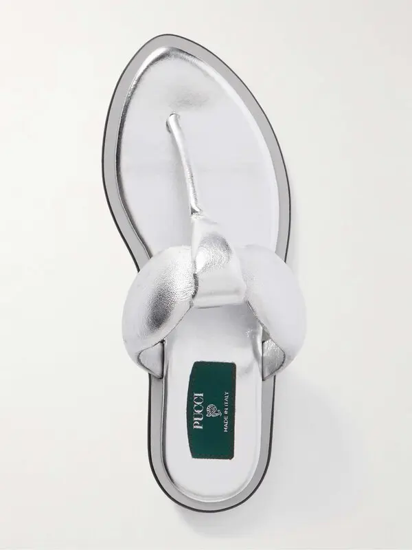 Emilio Pucci Padded Metallic Leather Thong Sandals - Silver