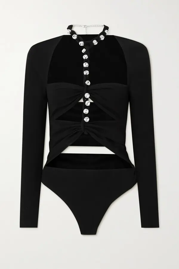 AREA Embellished Cutout Bodysuit