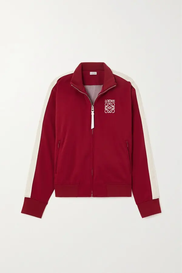 Loewe Embroidered Striped Jersey Track Jacket In Red - 40% Off