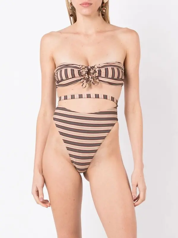 AMIR SLAMA Stripe-print Bandeau Bikini