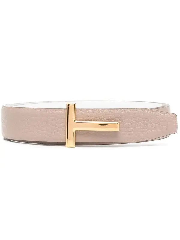 TOM FORD Leather Logo Plaque Belt - Neutrals