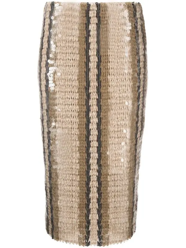 Brunello Cucinelli Sequinned Pencil Midi Skirt - Neutrals