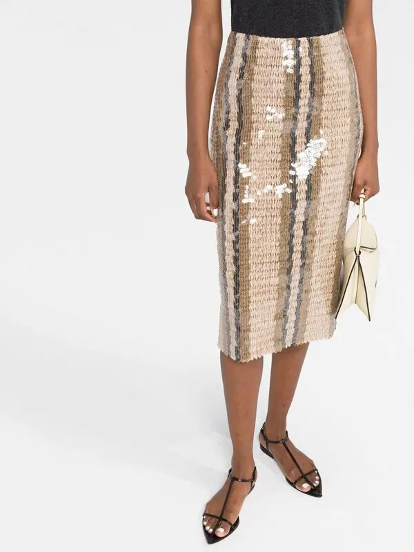 Brunello Cucinelli Sequinned Pencil Midi Skirt