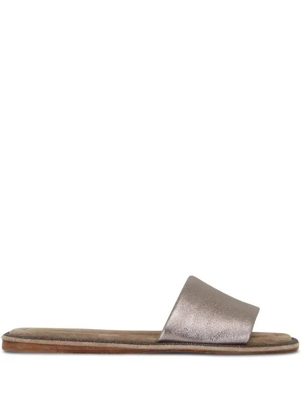 Brunello Cucinelli Square-toe Leather Flat Sandals - Neutrals