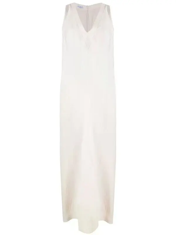 Brunello Cucinelli V-neck Midi Dress - Neutrals