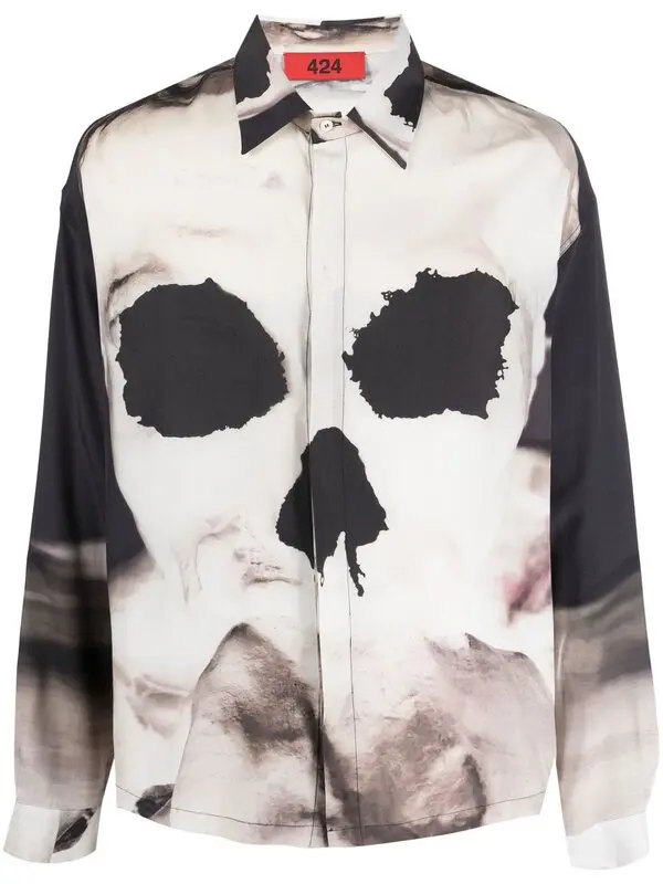 424 Skull-print Long-sleeve Shirt - Neutrals