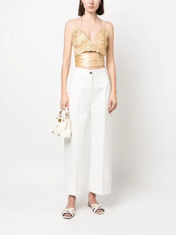 Alberta Ferretti Embroidered Silk Cropped Top