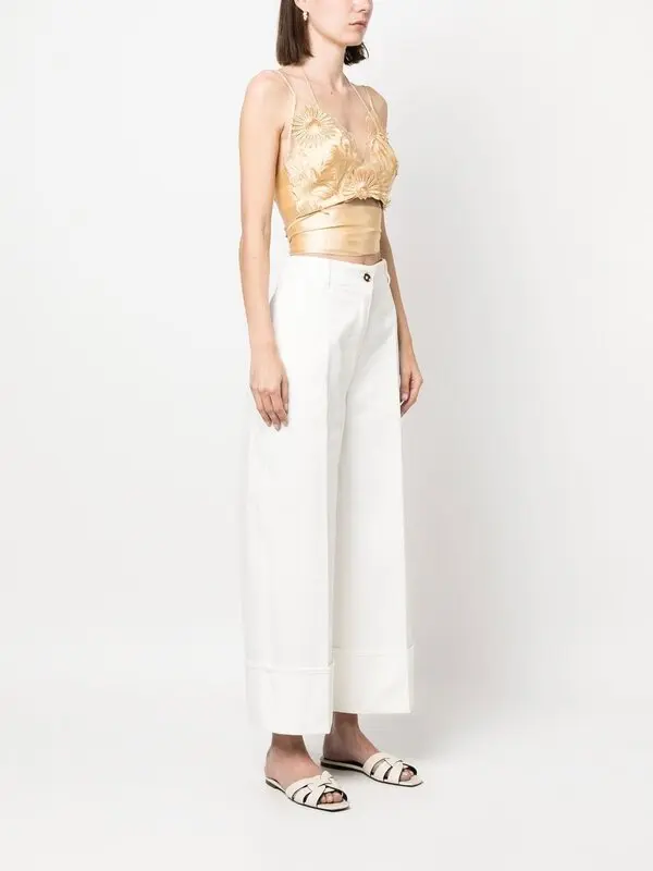 Alberta Ferretti Embroidered Silk Cropped Top
