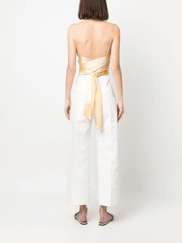 Alberta Ferretti Embroidered Silk Cropped Top