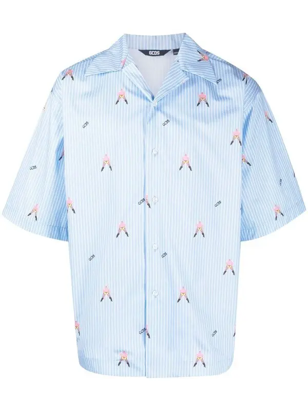 Gcds Print Short-sleeved Shirt - Blue
