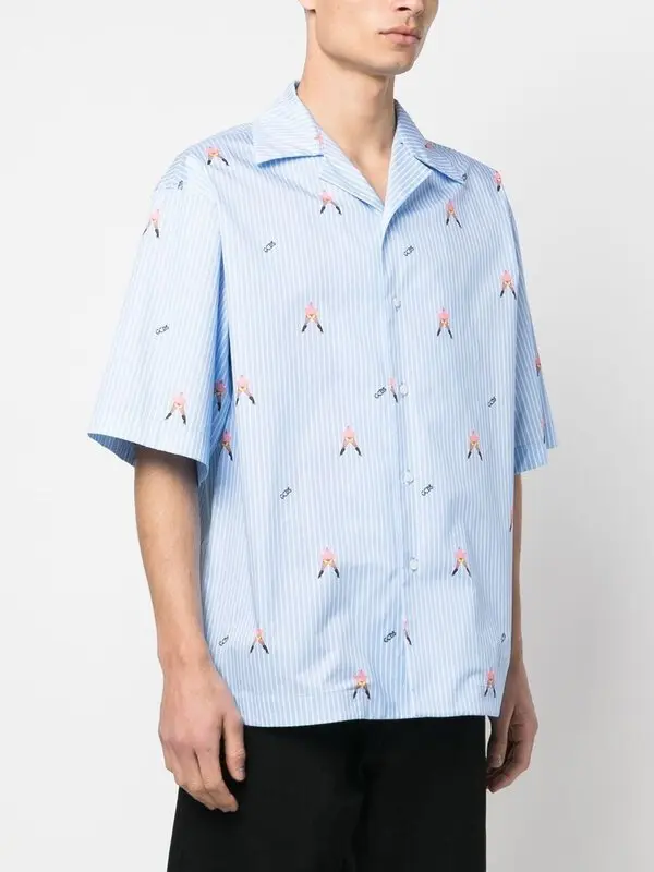 Gcds Print Short-sleeved Shirt - Blue