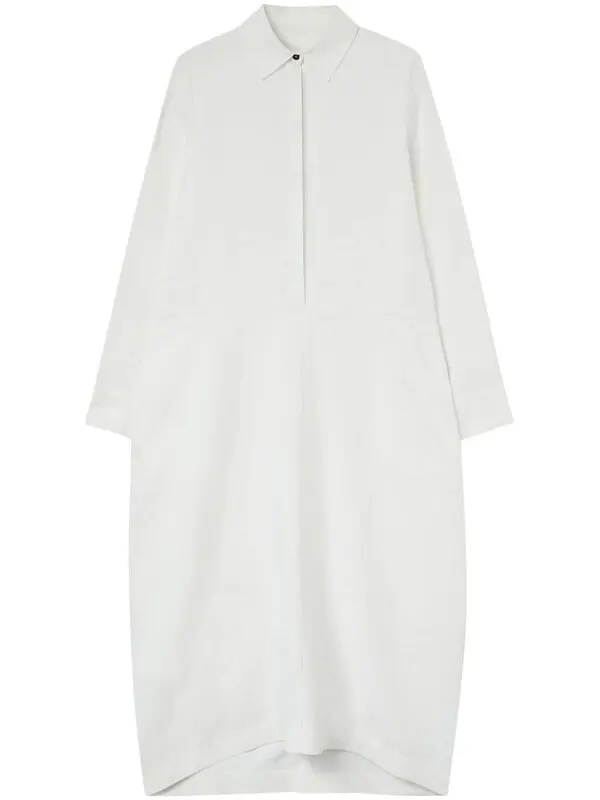 JIL SANDER Linen Long-sleeve Shirt Dress - White