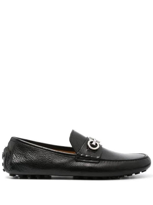 FERRAGAMO Gancini Plaque Driver Shoes - Black