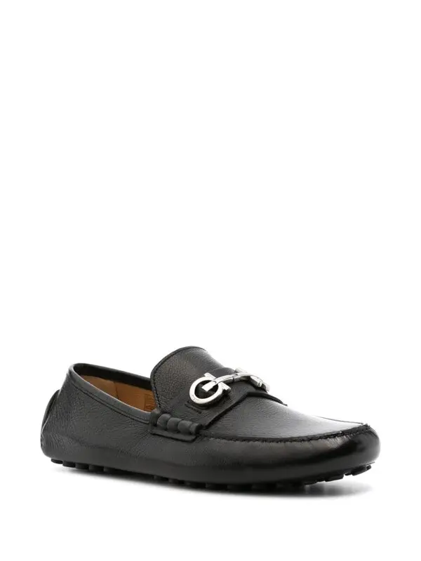 FERRAGAMO Gancini Plaque Driver Shoes - Black