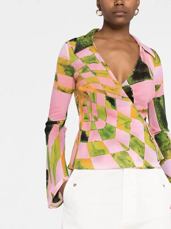 LOUISA BALLOU Graphic-print Wrap Blouse