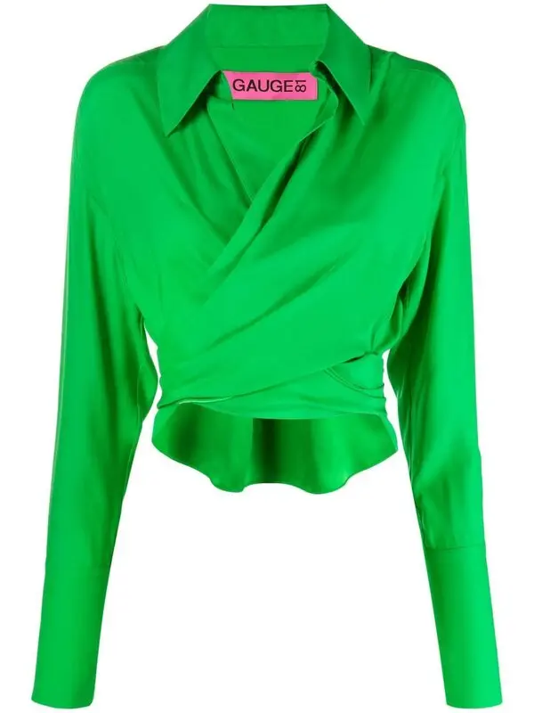 Gauge81 High-low Hem Wrap Shirt - Green
