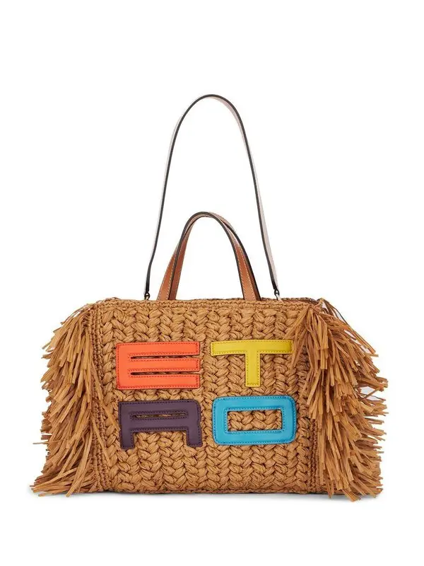 Etro Embroidered-logo Woven Tote Bag