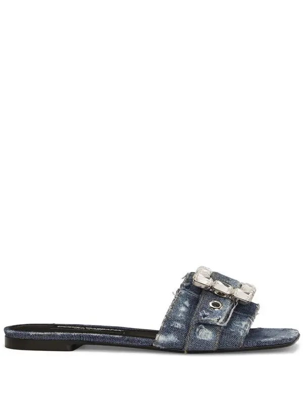 Dolce & Gabbana Embellished Patchwork Denim Sandals - Blue