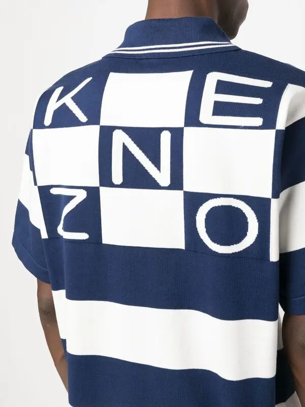 Kenzo Embroidered Logo Striped Polo Shirt - Blue
