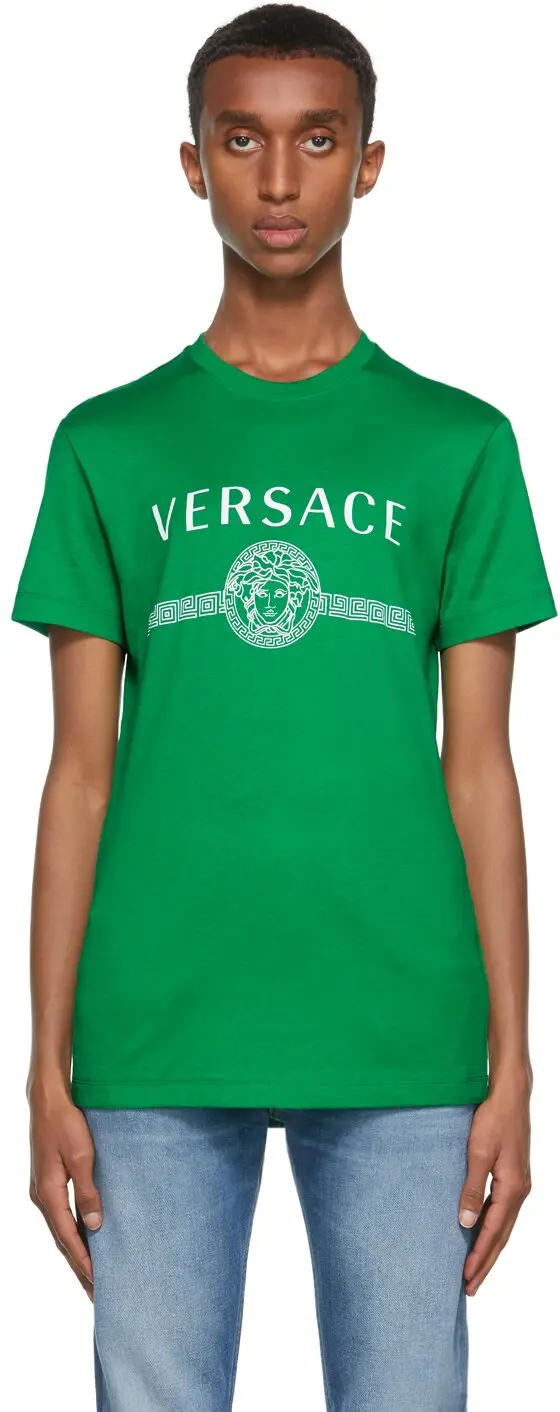 Versace Green White Medusa Logo T-Shirt In 1g470 Green 43% Off