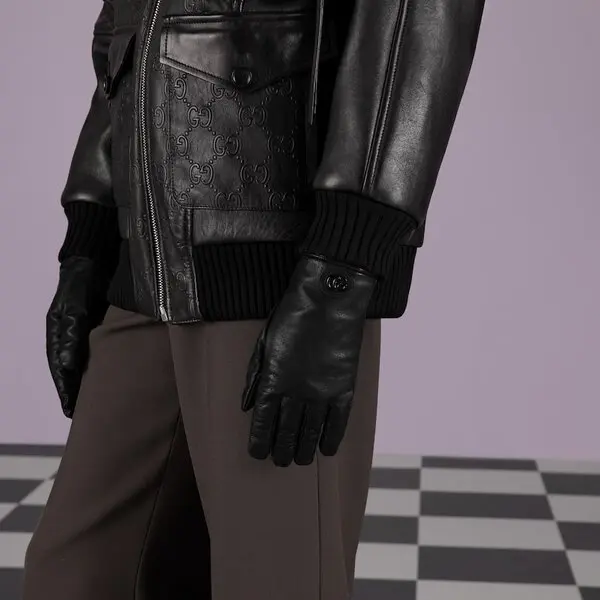 Gucci Leather Gloves With Double G - Black | Editorialist