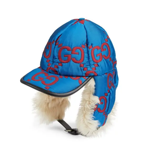 Gucci Quilted Gg Nylon Hat With Ear Flaps - Blue | Editorialist display picture 1