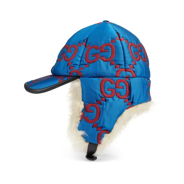 Gucci Quilted Gg Nylon Hat With Ear Flaps - Blue | Editorialist display picture 3