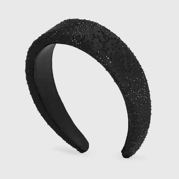Gucci Gg Crystal Moiré Headband - Black | Editorialist display picture 2