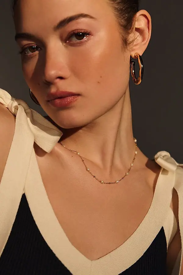 Anthropologie Mini Pearl Chain Necklace