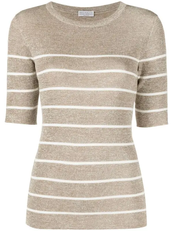 Brunello Cucinelli Striped Short-sleeve Knitted Top