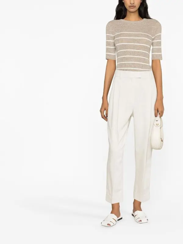 Brunello Cucinelli Striped Short-sleeve Knitted Top