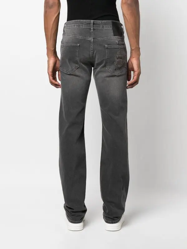 BILLIONAIRE Logo-embroidered Straight-leg Jeans - Grey