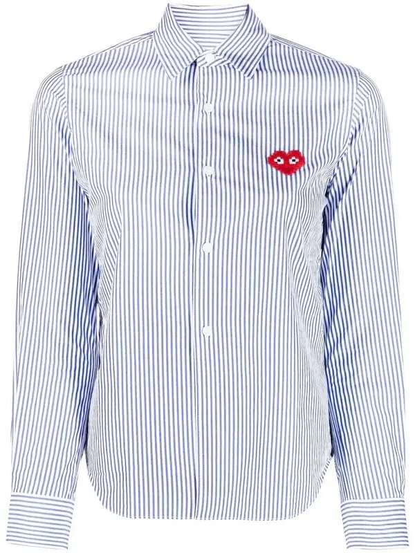 Play Comme Des Garcon Signature Heart-patch Striped Shirt