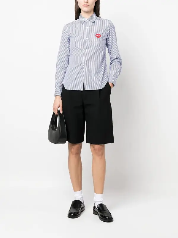 Play Comme Des Garcon Signature Heart-patch Striped Shirt