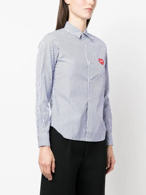 Play Comme Des Garcon Signature Heart-patch Striped Shirt