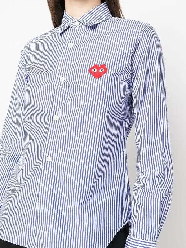 Play Comme Des Garcon Signature Heart-patch Striped Shirt