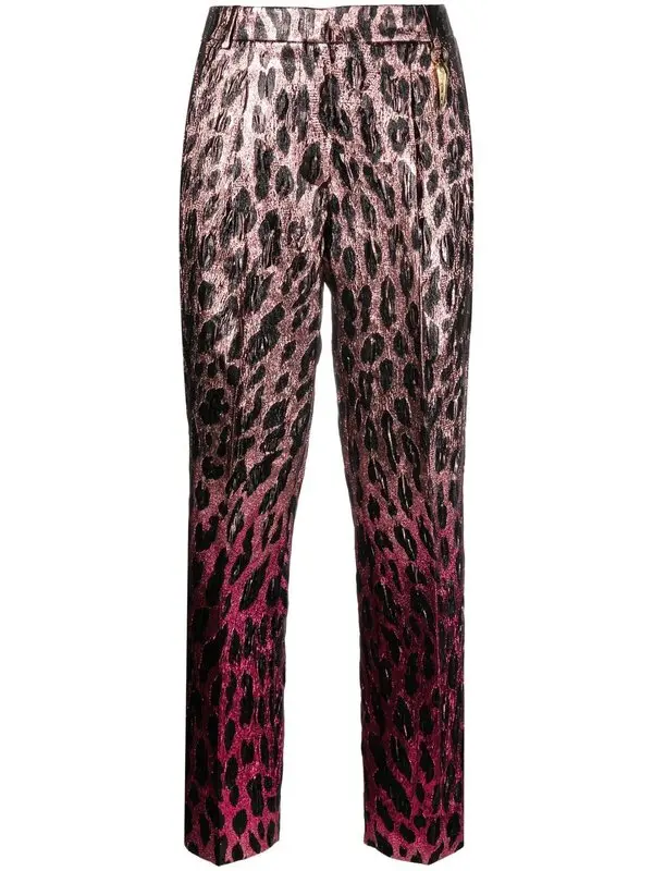 Roberto Cavalli Animal-print Lamé Cropped Trousers