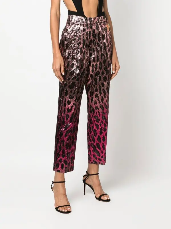 Roberto Cavalli Animal-print Lamé Cropped Trousers