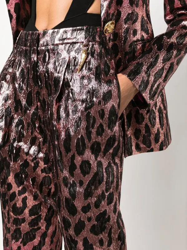Roberto Cavalli Animal-print Lamé Cropped Trousers