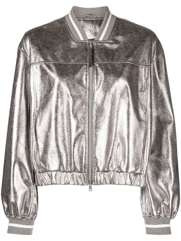 Brunello Cucinelli Metallic Bomber Jacket - Grey