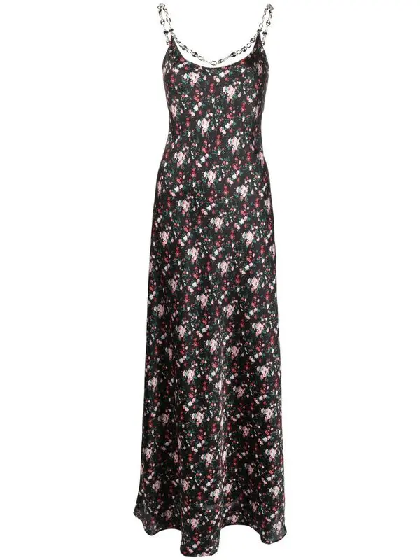 Rabanne Floral-print Chain-link Maxi Dress - Black