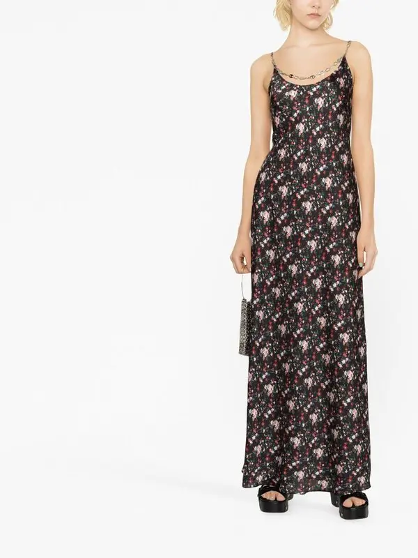 Rabanne Floral-print Chain-link Maxi Dress - Black