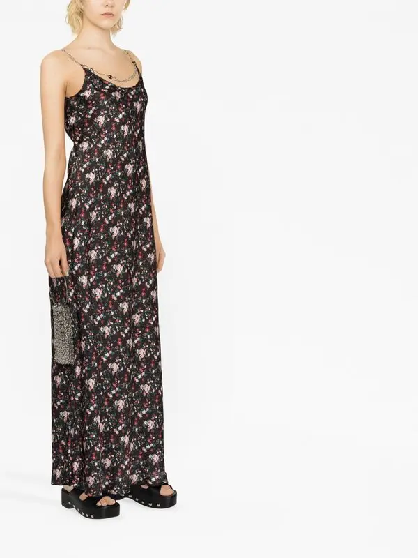 Rabanne Floral-print Chain-link Maxi Dress - Black