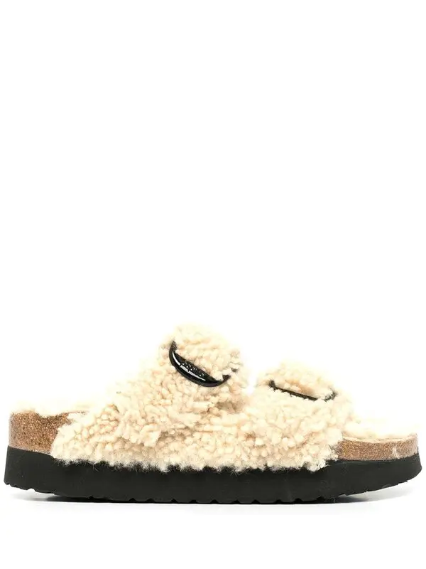 BIRKENSTOCK Arizona Big Buckle Shearling Slides - Neutrals
