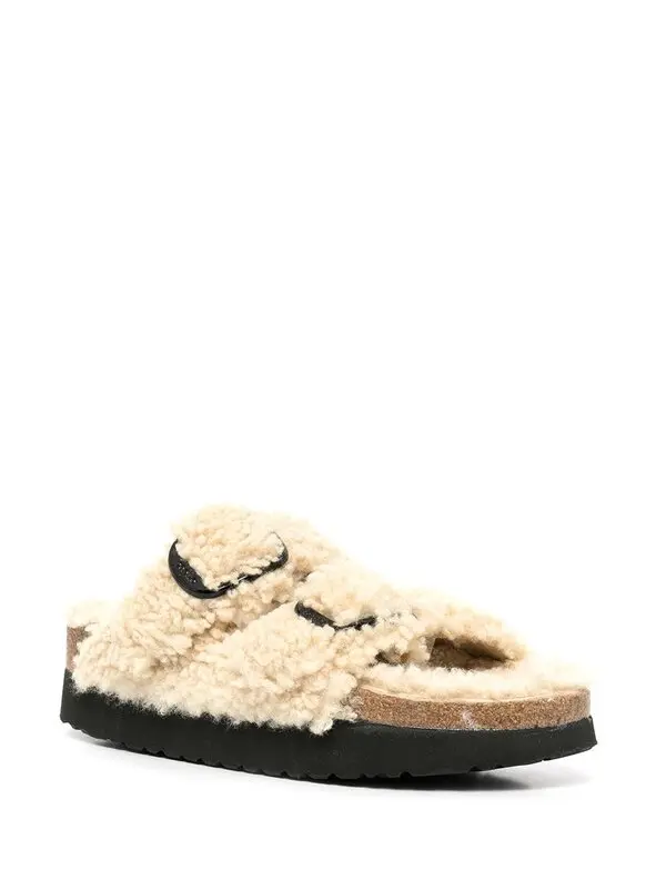 BIRKENSTOCK Arizona Big Buckle Shearling Slides - Neutrals