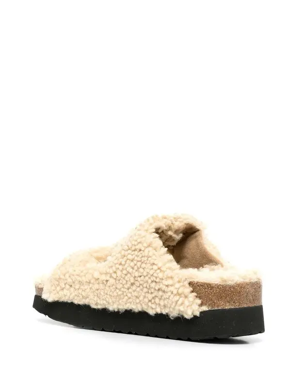 BIRKENSTOCK Arizona Big Buckle Shearling Slides - Neutrals