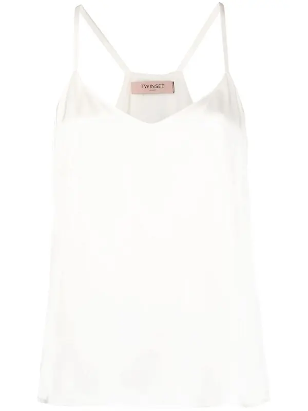 TWINSET Rear Logo-plaque Satin Top - White