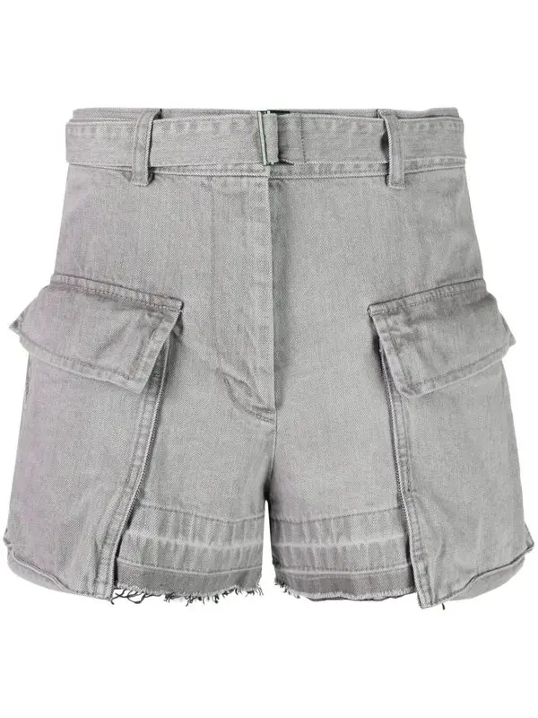 Sacai Belted-waist High-waisted Shorts - Grey