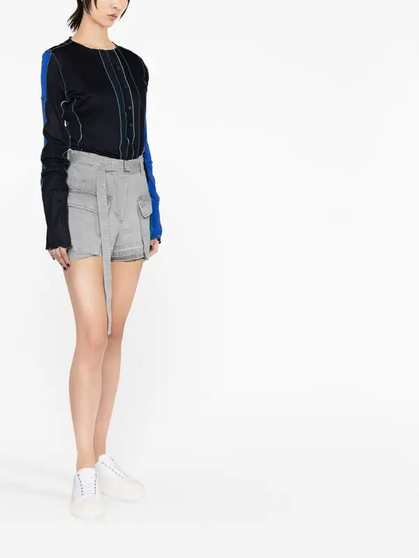 Sacai Belted-waist High-waisted Shorts - Grey