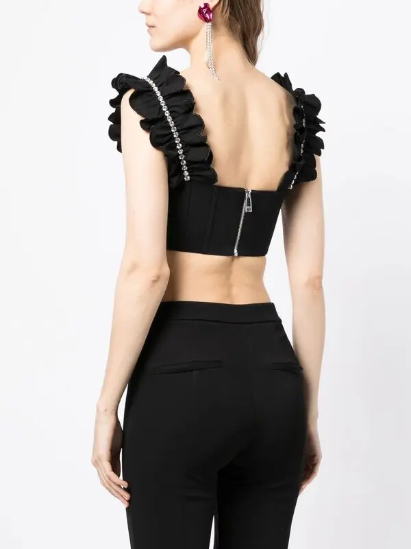 AREA Crystal-embellished Cropped Top - Black